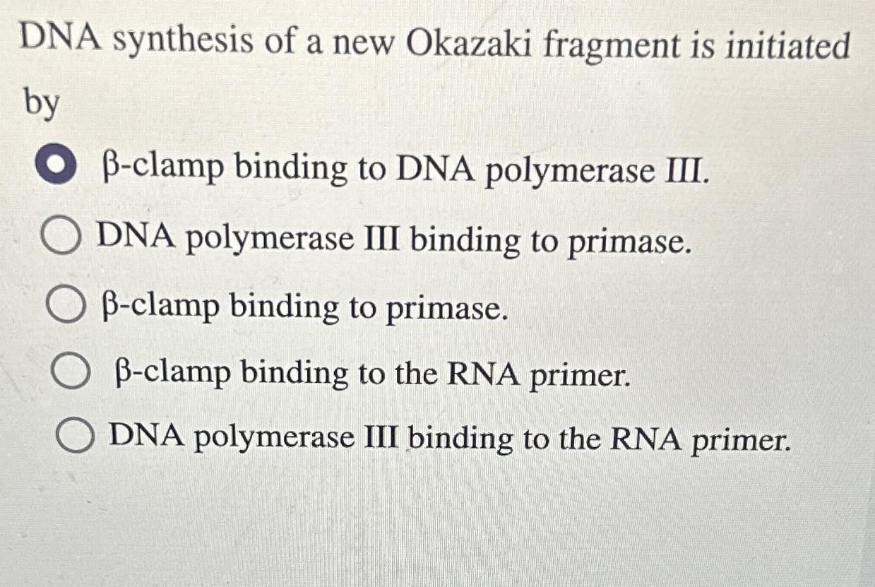 Solved DNA synthesis of a new Okazaki fragment is initiated | Chegg.com