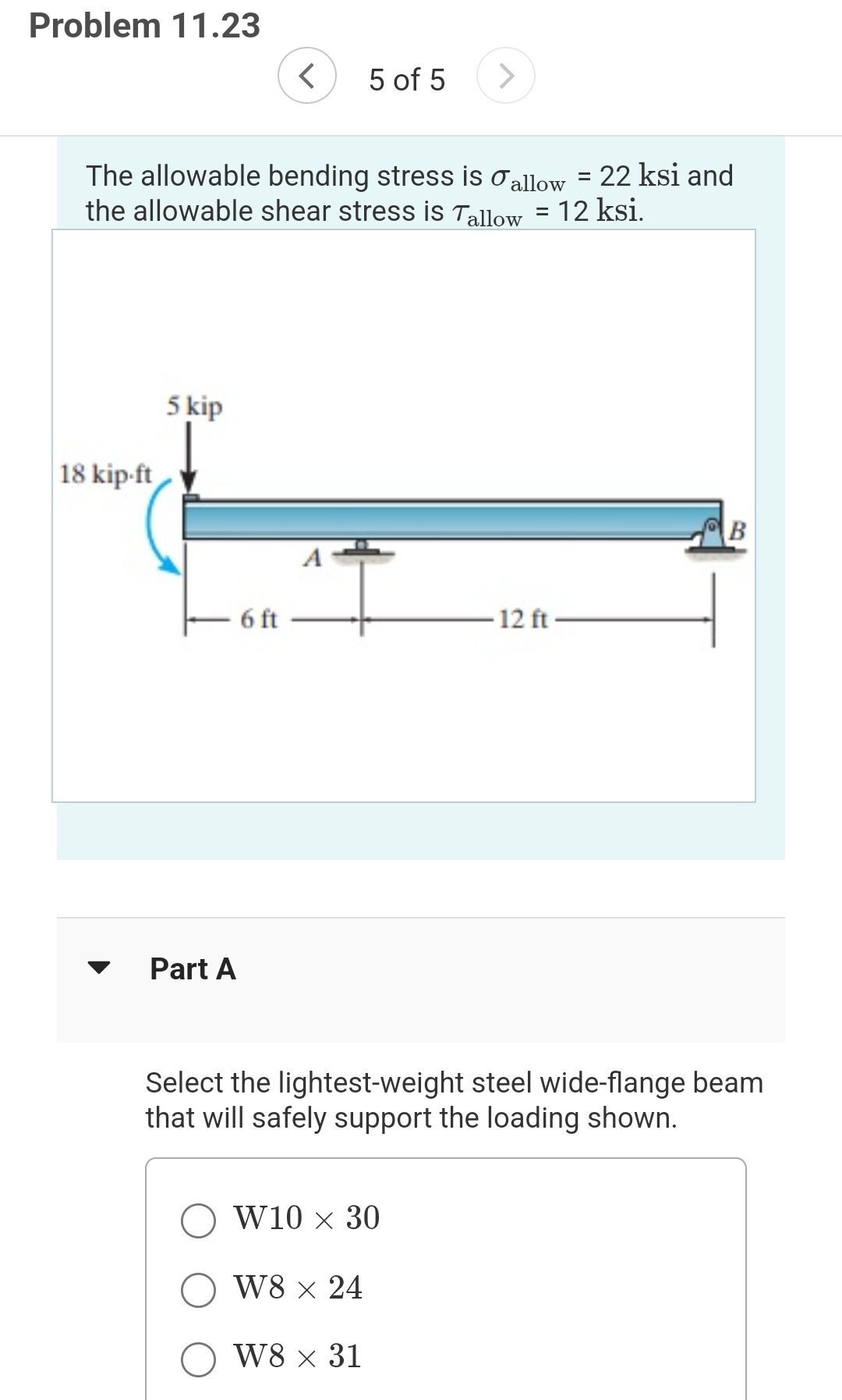 Solved Problem 11.235 ﻿of 5The allowable bending stress is | Chegg.com