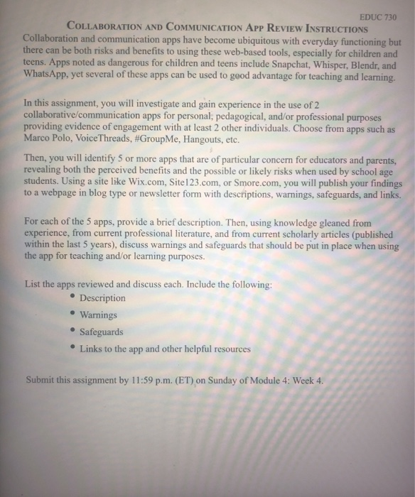 Solved EDUC 730 COLLABORATION AND COMMUNICATION APP REVIEW | Chegg.com