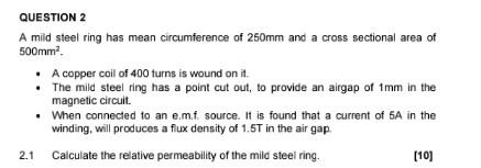 Solved QUESTION 2 A mild steel ring has mean circumference | Chegg.com