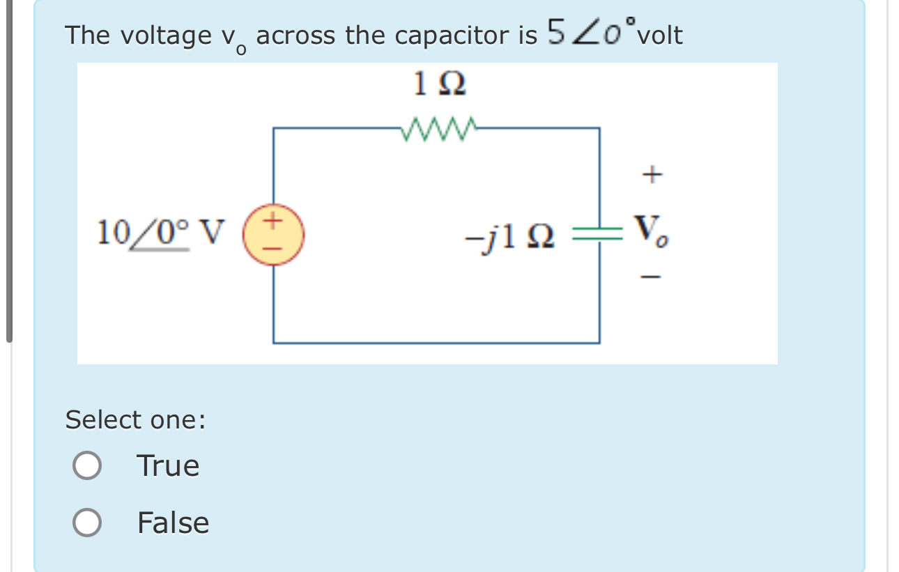 Solved The voltage v0 ﻿across the capacitor is 5?0° | Chegg.com