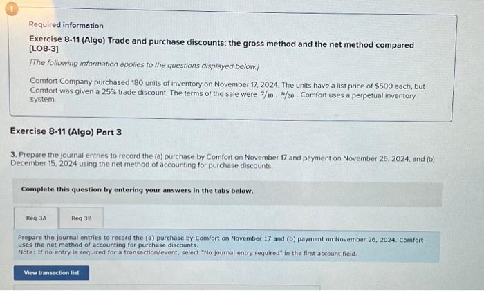 Solved Required information Exercise 8-11 (Algo) Trade and | Chegg.com