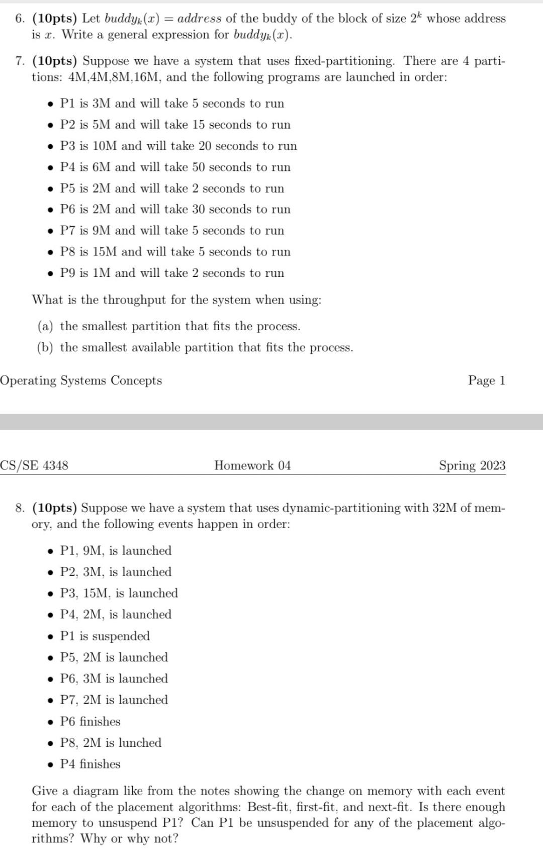 Solved 6. (10pts) Let buddy yk(x)= address of the buddy of | Chegg.com