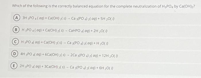 Solved Which of the following is the correctly balanced | Chegg.com