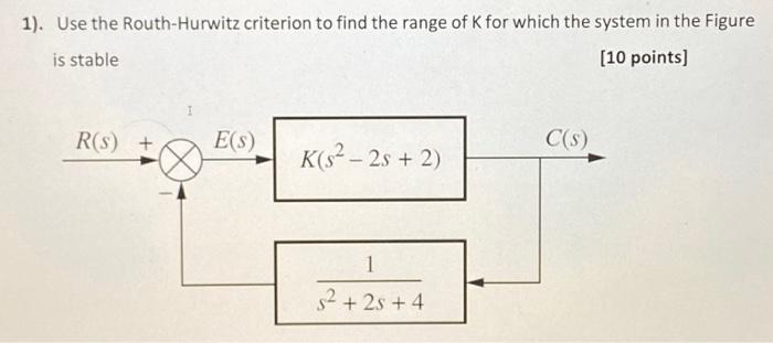 Solved 1). Use the Routh-Hurwitz criterion to find the range | Chegg.com