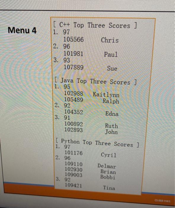 Solved The following three files store students' ids, names, | Chegg.com