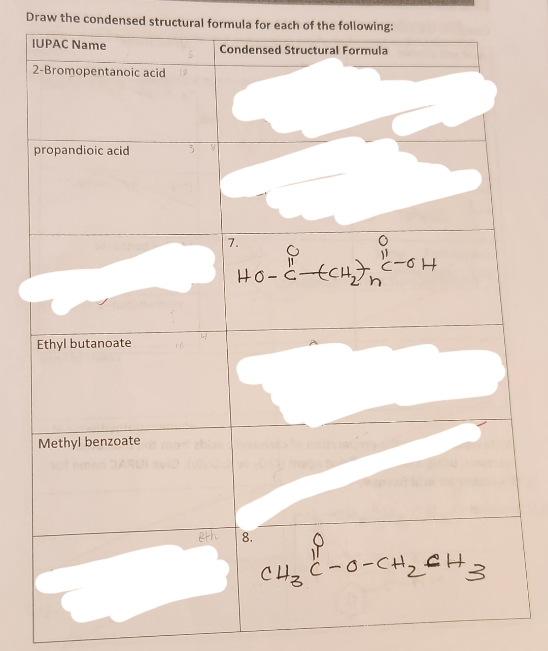 Solved Draw the condensed structural formula for each of the | Chegg.com