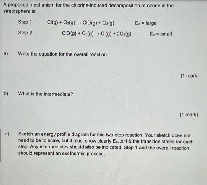 Solved A proposed mechanism for the chlorine-induced | Chegg.com
