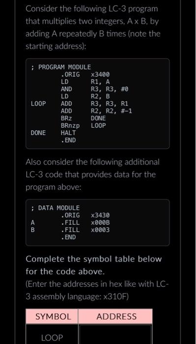 Solved Consider the following LC-3 program that multiplies | Chegg.com