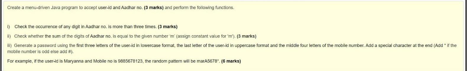 Solved Create A Menu Driven Java Program To Accept User Id