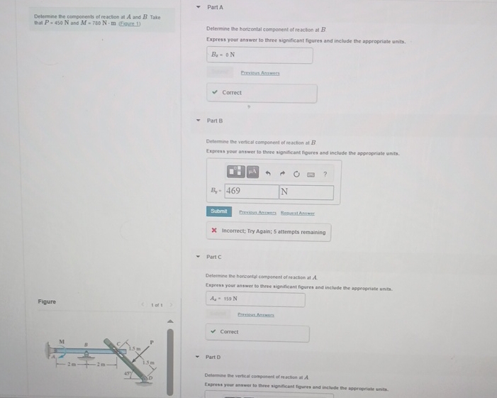 Solved Delermine the components of reaction at A and B. | Chegg.com