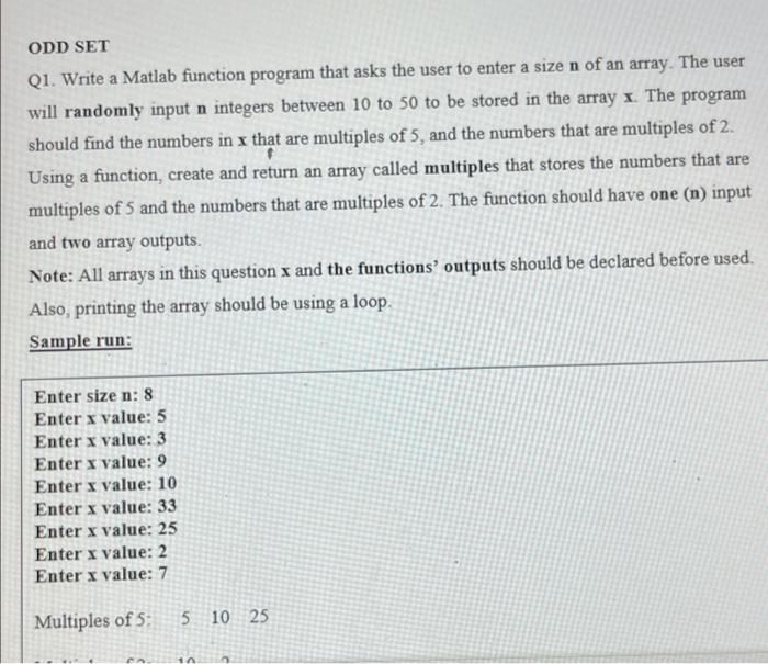 Solved Odd Set Q1 Write A Matlab Function Program That Asks 4545