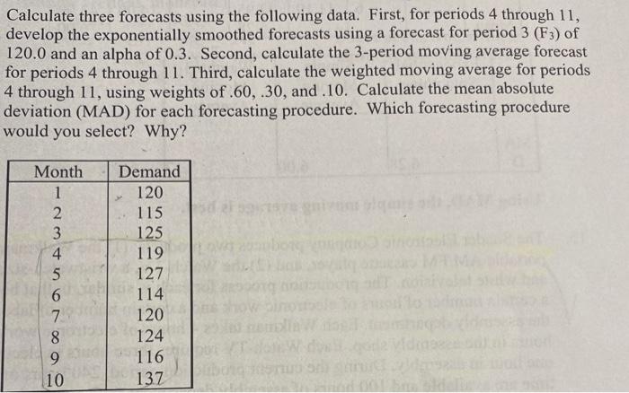 Solved Calculate three forecasts using the following data. | Chegg.com Solved Calculate three forecasts using the following data. | Chegg.com