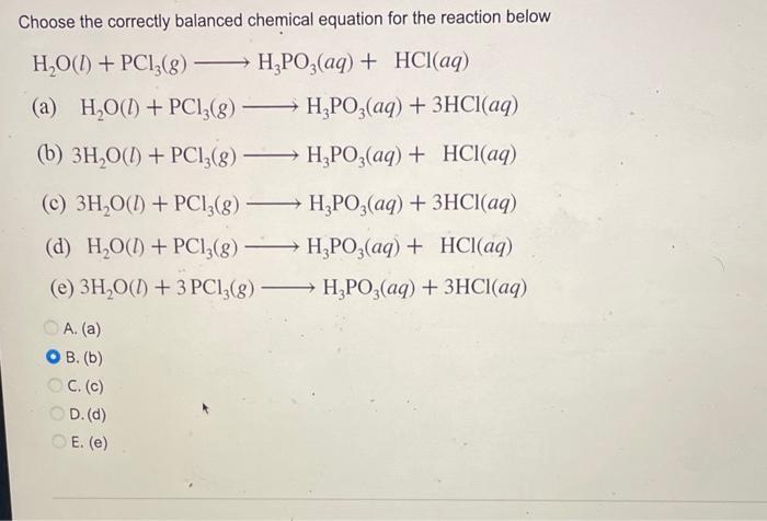 Solved Choose the correctly balanced chemical equation for | Chegg.com