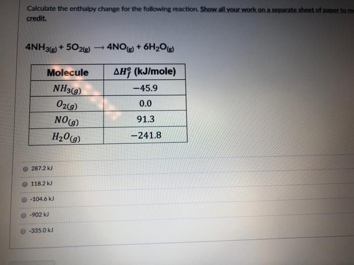 Solved Calculate the enthalpy change for the following | Chegg.com