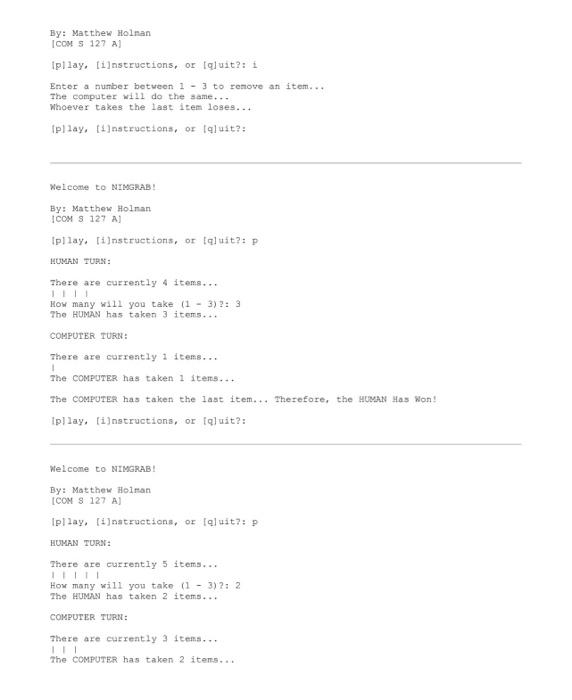 Solved COM S 127 - Assignment #3 Grading Rubric This | Chegg.com