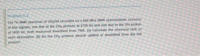 Solved Problem C.1 The 1H NMR spectrum of CH3OH recorded on | Chegg.com