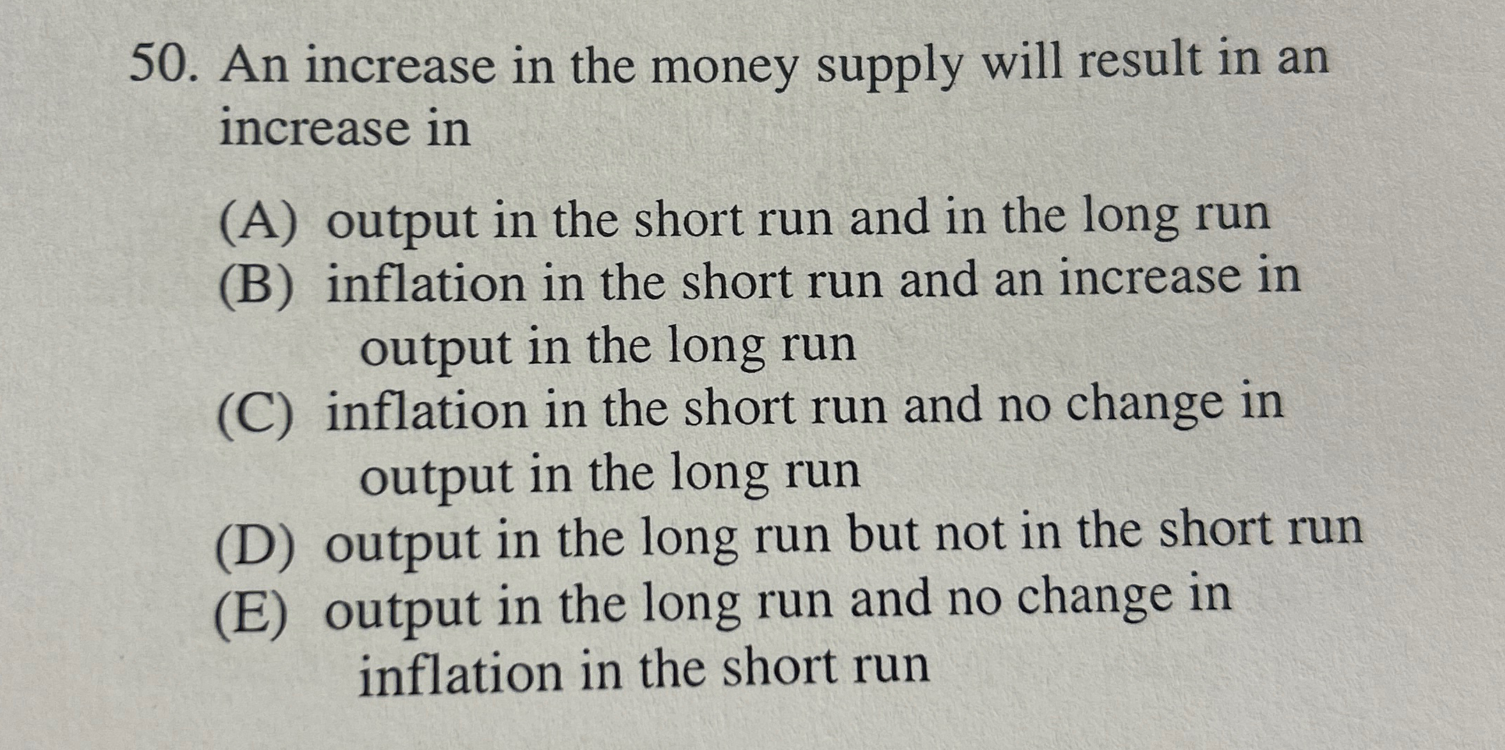 Solved An increase in the money supply will result in an | Chegg.com
