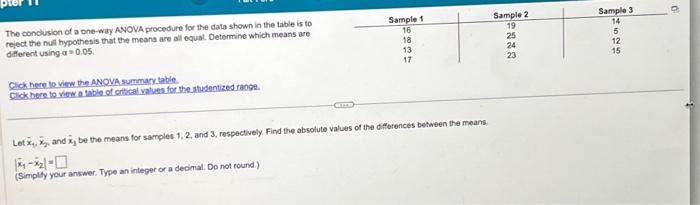 Solved The conclusion of a one-way ANOVA procedure for the | Chegg.com