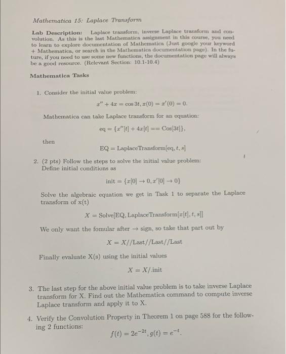 Solved Mathematica 15: Laplace Transform Lab Description: | Chegg.com
