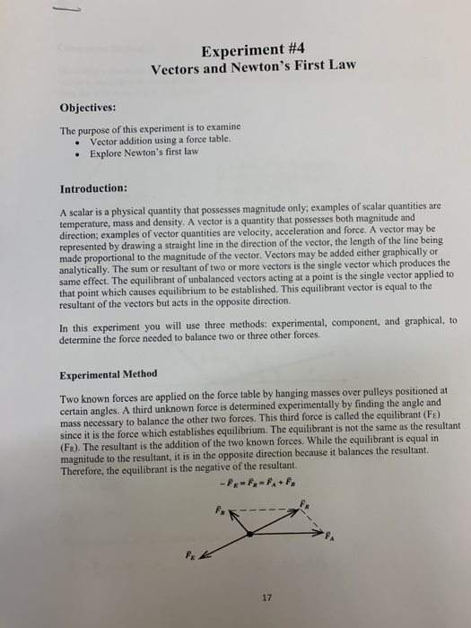 Solved Experiment #4 Vectors and Newton's First Law | Chegg.com