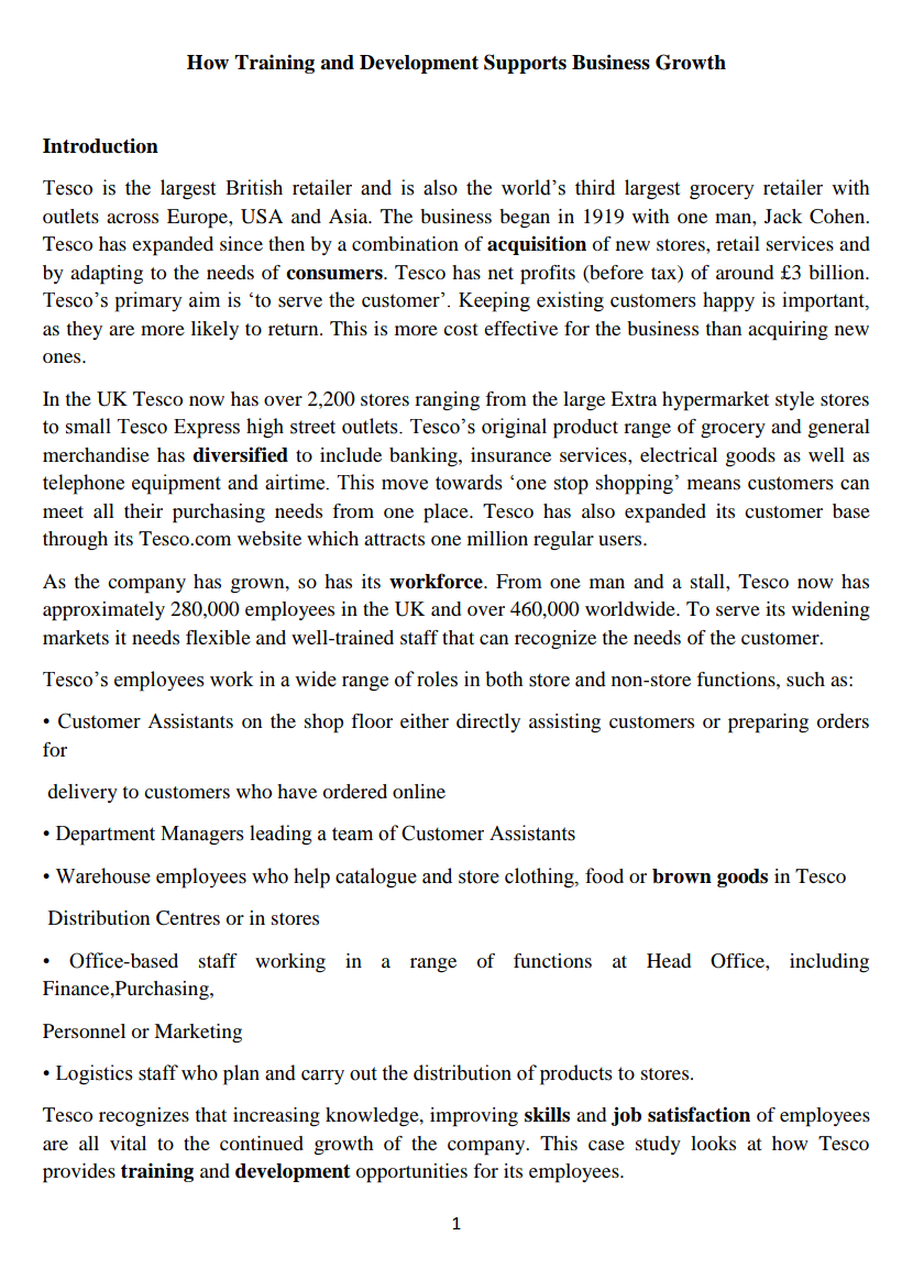 Solved How Training and Development Supports Business Growth | Chegg.com