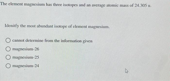Solved The element magnesium has three isotopes and an | Chegg.com