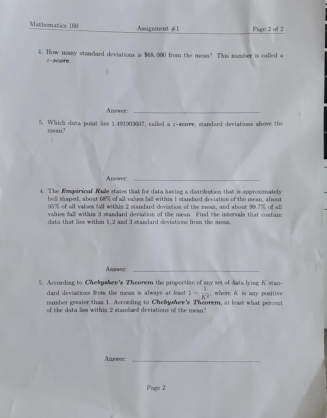Solved Mathematics 160 Assignment #1 Page 2 of 2 4. How many | Chegg.com