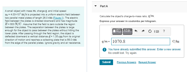 Solved A small object with mass m, ﻿charge q, ﻿and initial | Chegg.com