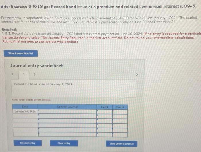 Solved Brief Exercise 9-8 (Algo) Record bond issue at face | Chegg.com
