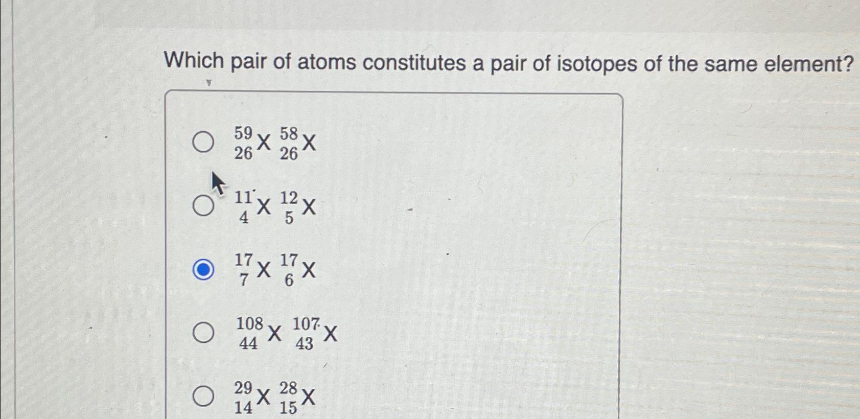 Solved Which pair of atoms constitutes a pair of isotopes of | Chegg.com