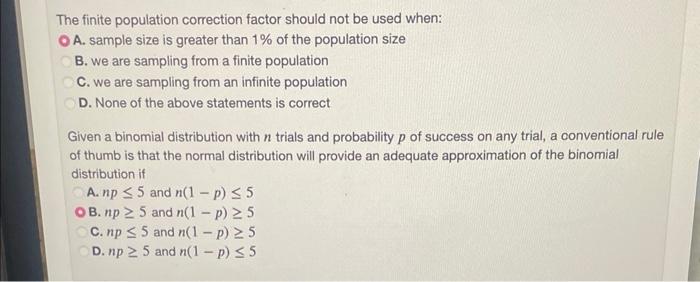 Solved The Finite Population Correction Factor Should Not Be