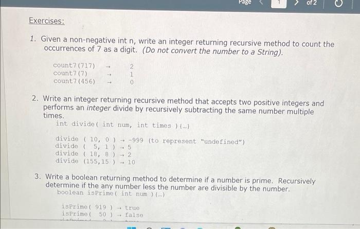 Solved Page 7 1 > of 2 CSC240 - Recursion Review Example: | Chegg.com