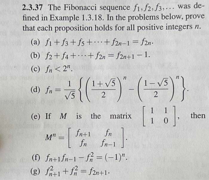Solved 2.3.37 The Fibonacci sequence f1, f2, f3,... was de- | Chegg.com