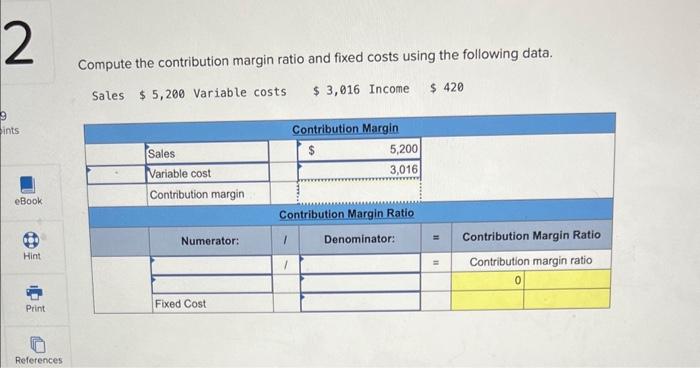 Solved Compute the contribution margin ratio and fixed costs | Chegg.com