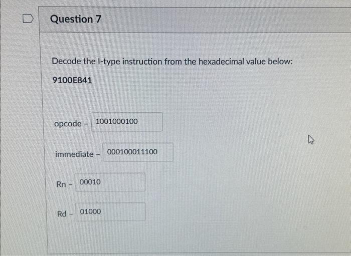 Solved Decode the I-type instruction from the hexadecimal | Chegg.com