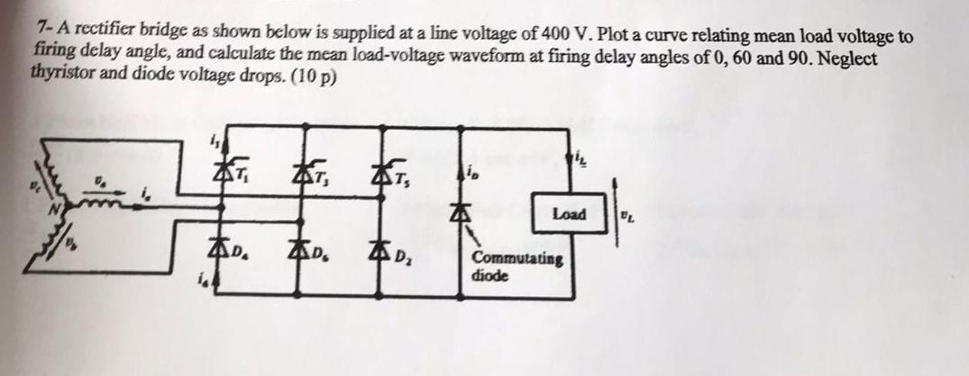 Solved 7- ﻿A rectifier bridge as shown below is supplied at | Chegg.com