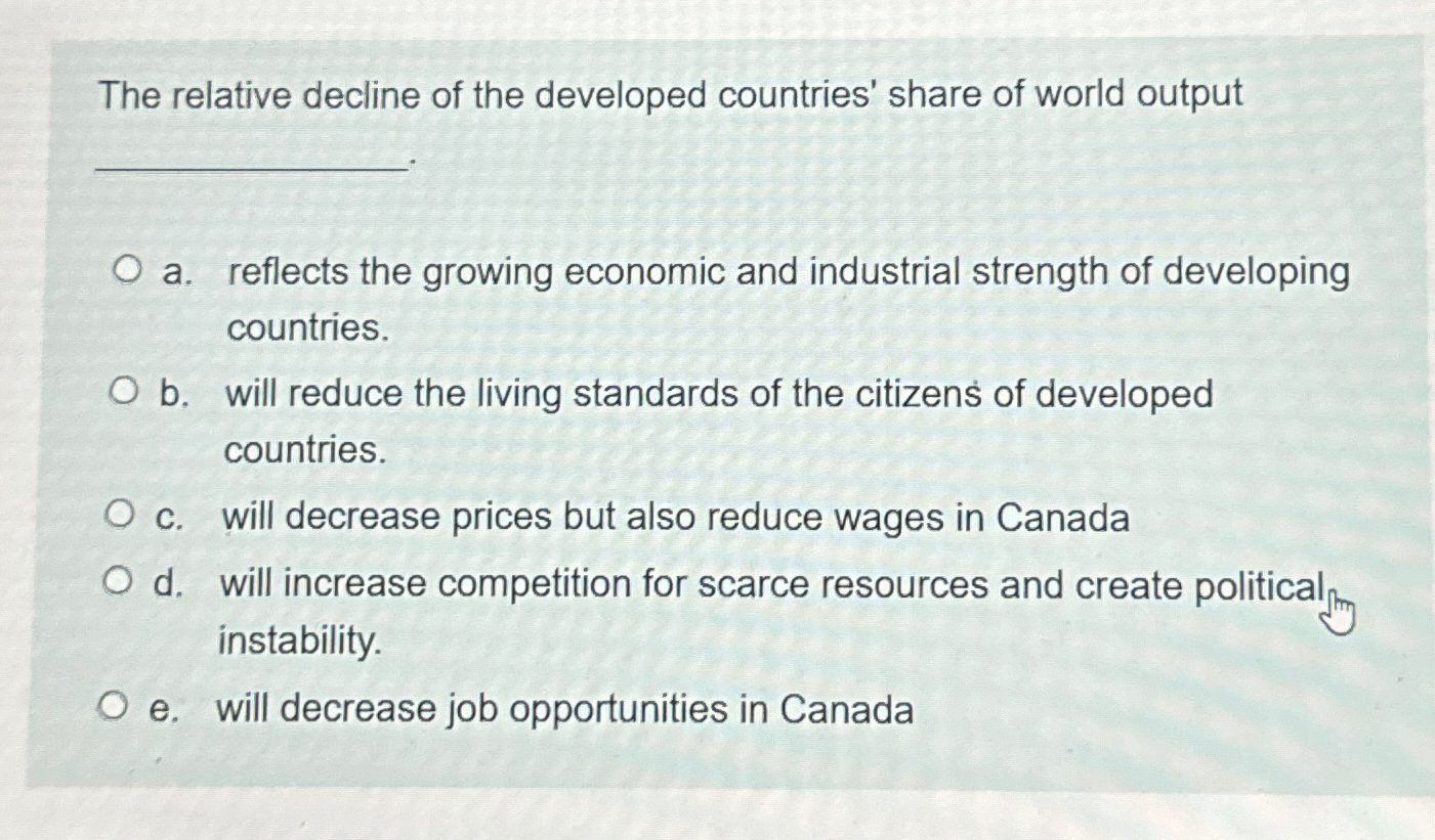 Solved The relative decline of the developed countries' | Chegg.com