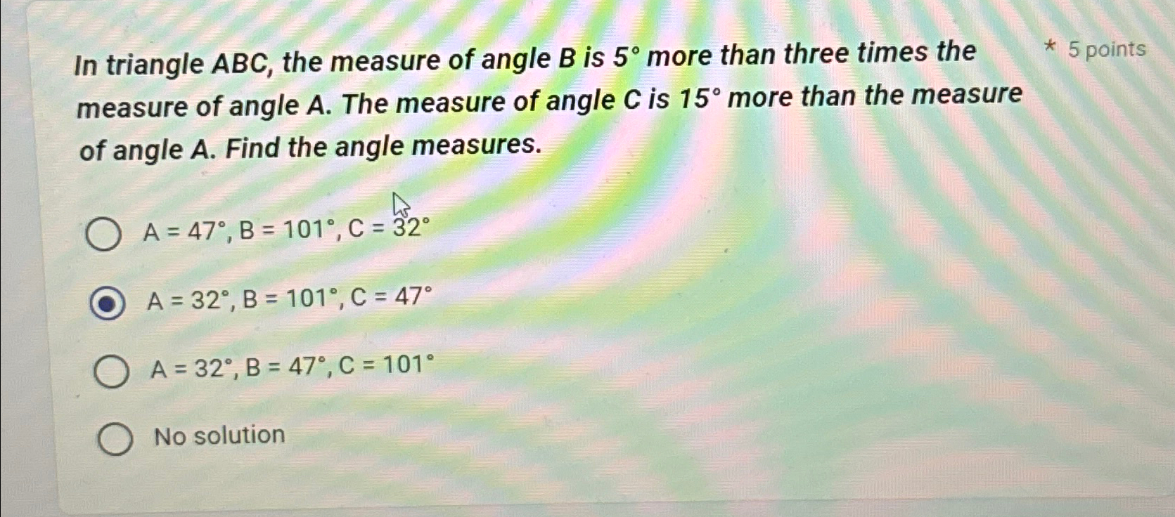 Solved In triangle ABC, the measure of angle B ﻿is 5° ﻿more | Chegg.com