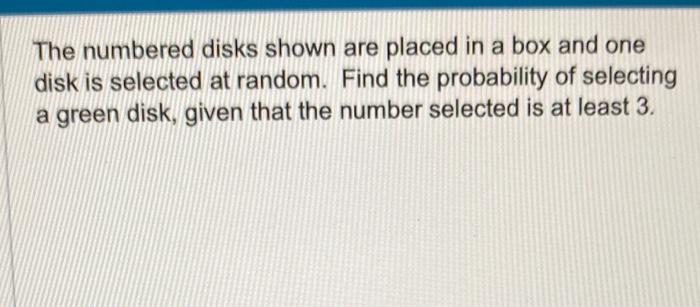 Solved The numbered disks shown are placed in a box and one | Chegg.com