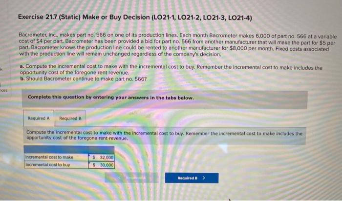Solved Exercise 21.7 (Static) Make or Buy Decision (LO21-1, | Chegg.com