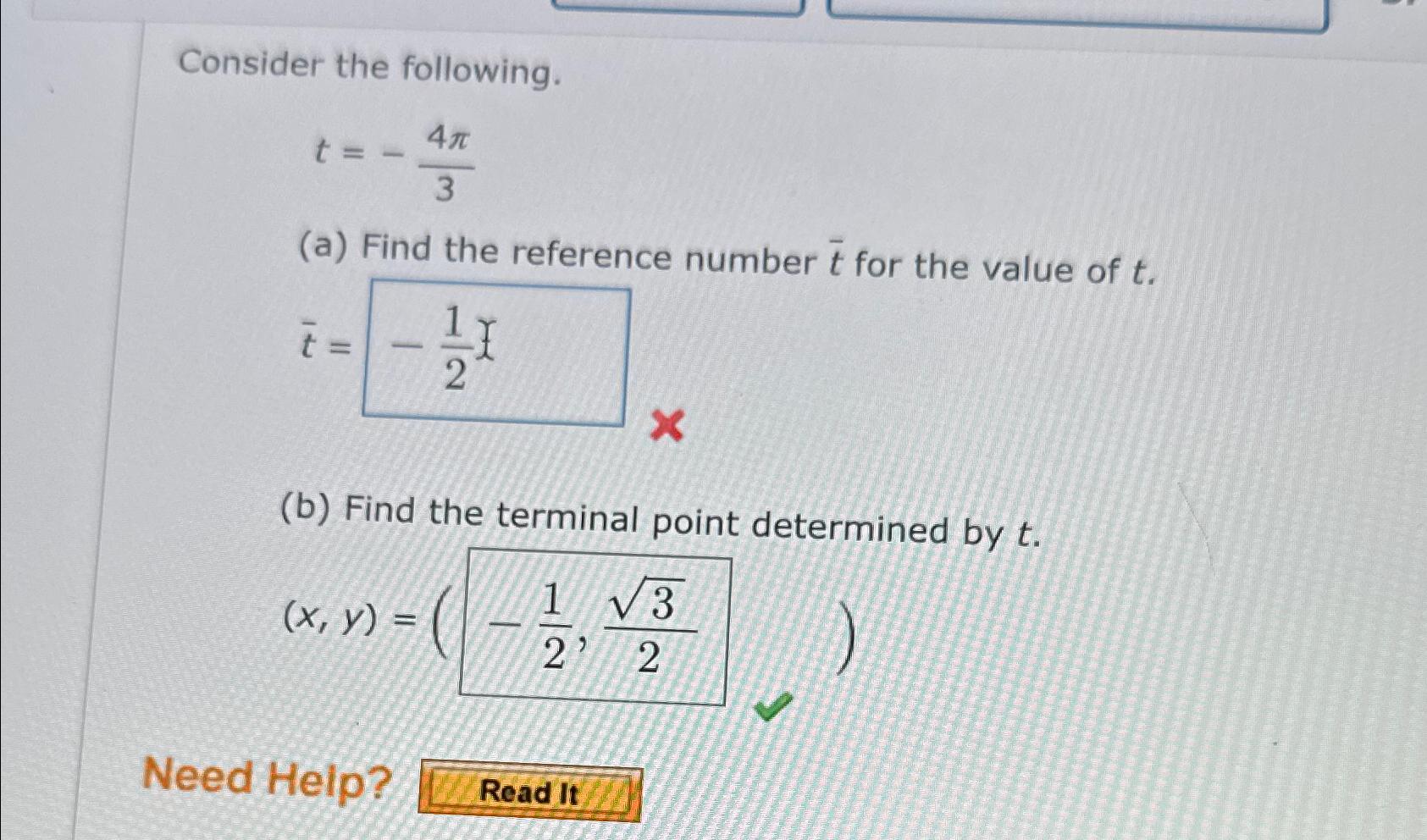 Solved Consider the following.t=-4π3(a) ﻿Find the reference | Chegg.com