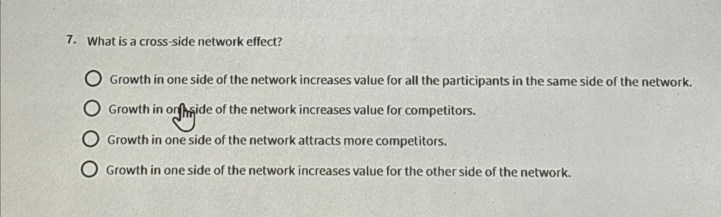 Solved What is a cross-side network effect?Growth in one | Chegg.com
