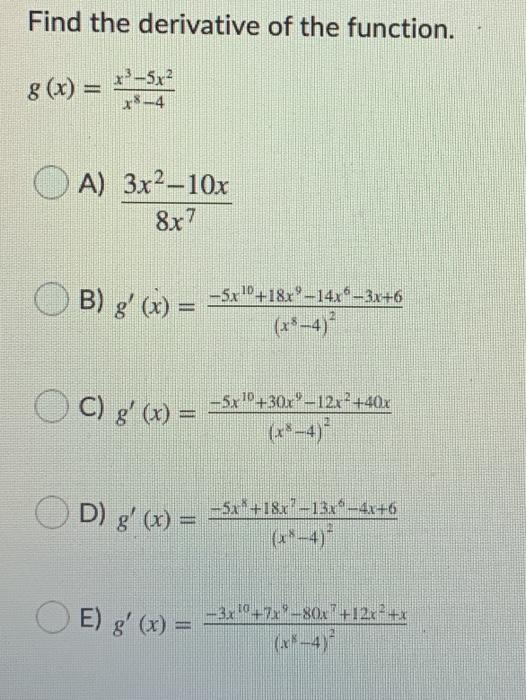 Solved Find the derivative of the function g (x) = x^3 - | Chegg.com