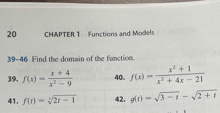 Solved 20 CHAPTER 1 Functions and Models 39-46 Find the | Chegg.com