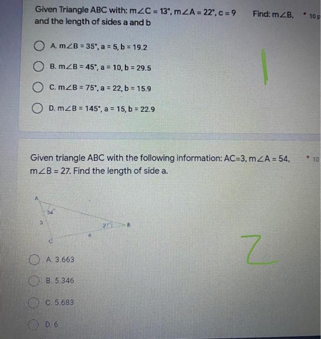 Solved Given Triangle ABC with: mZC = 13°, m | Chegg.com