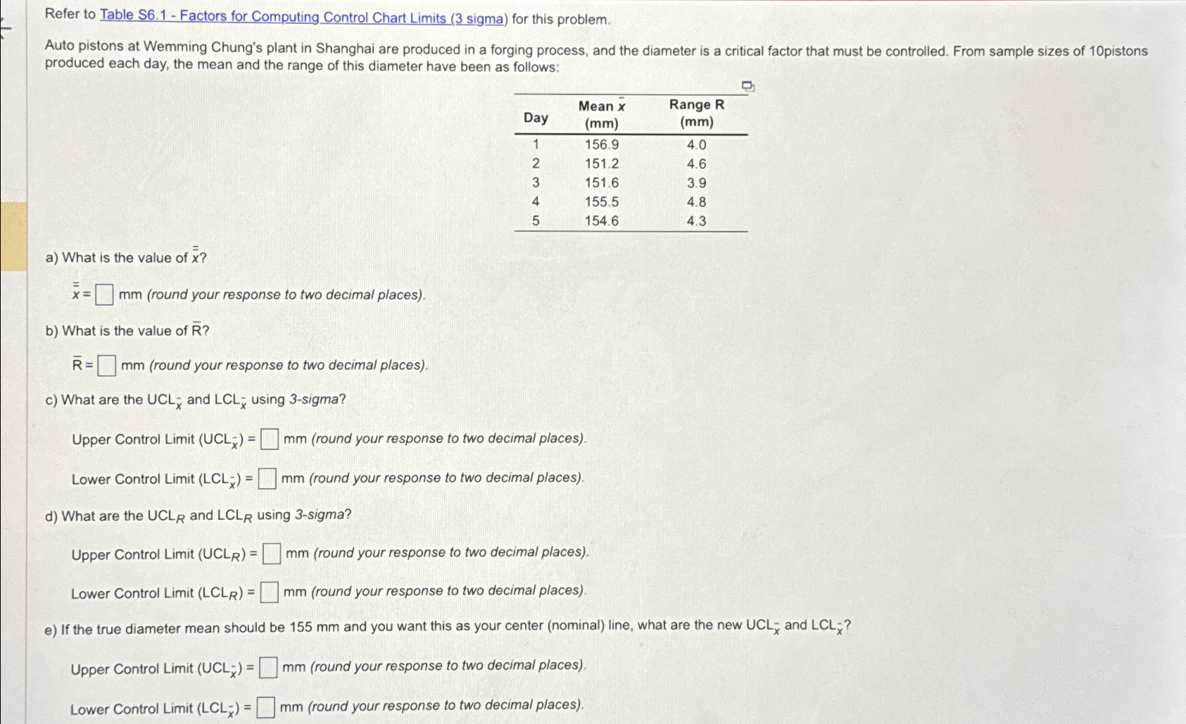Solved Refer to Table S6.1 - ﻿Factors for Computing Control | Chegg.com