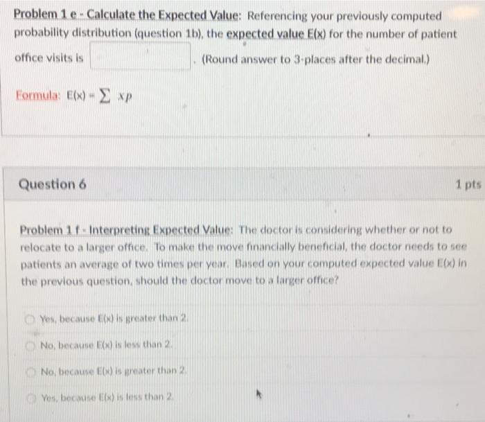 Solved Problem 1 e Calculate the Expected Value: Referencing | Chegg.com