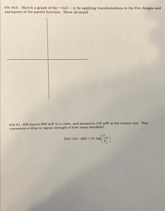 Solved 69c#10. Sketch a graph of f(x)=ln(2−x) by applying | Chegg.com