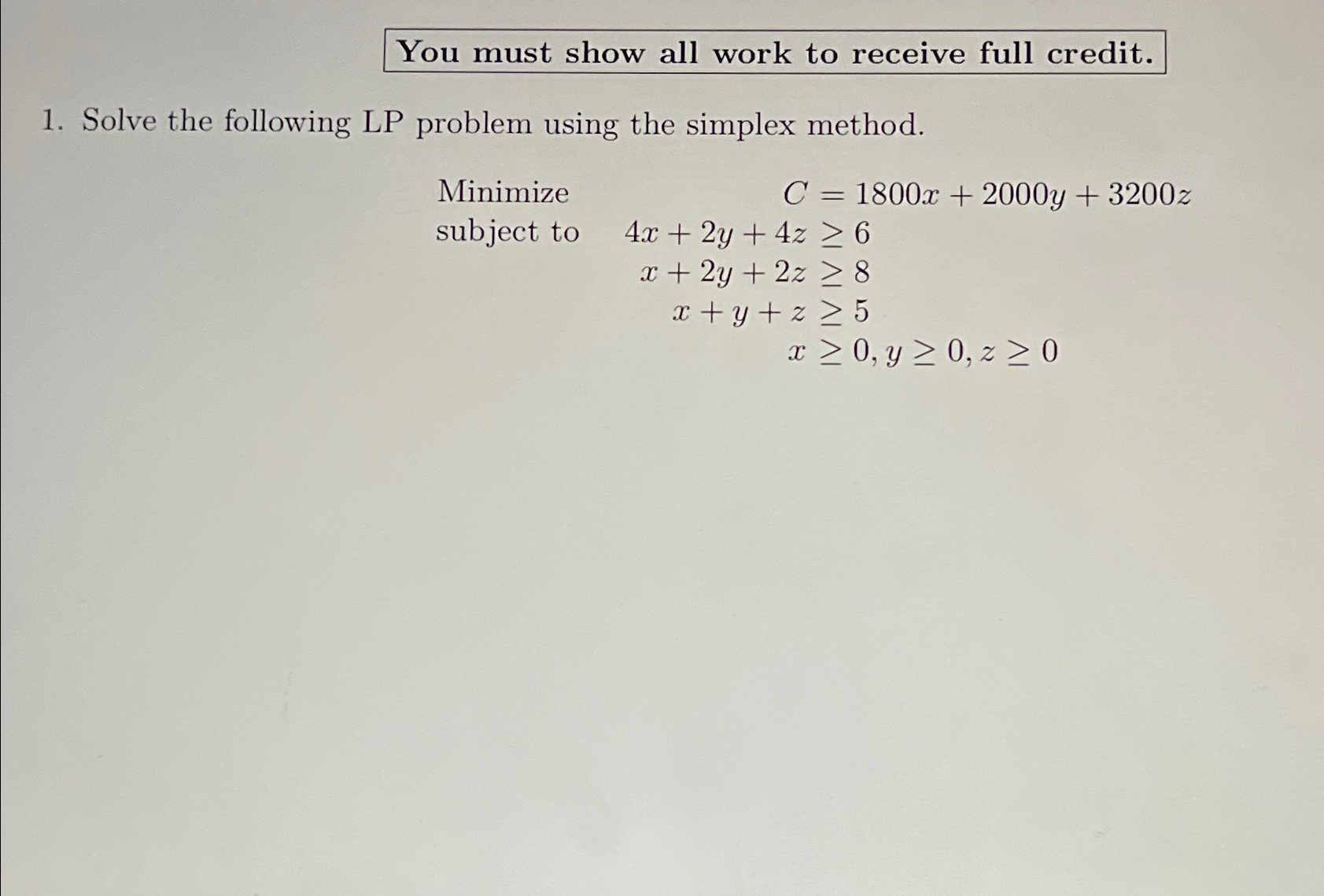 Solved You must show all work to receive full credit.Solve | Chegg.com